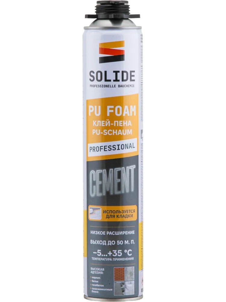 Клей-пена полиуретановая профессиональная SOLIDE Cement (850 мл)