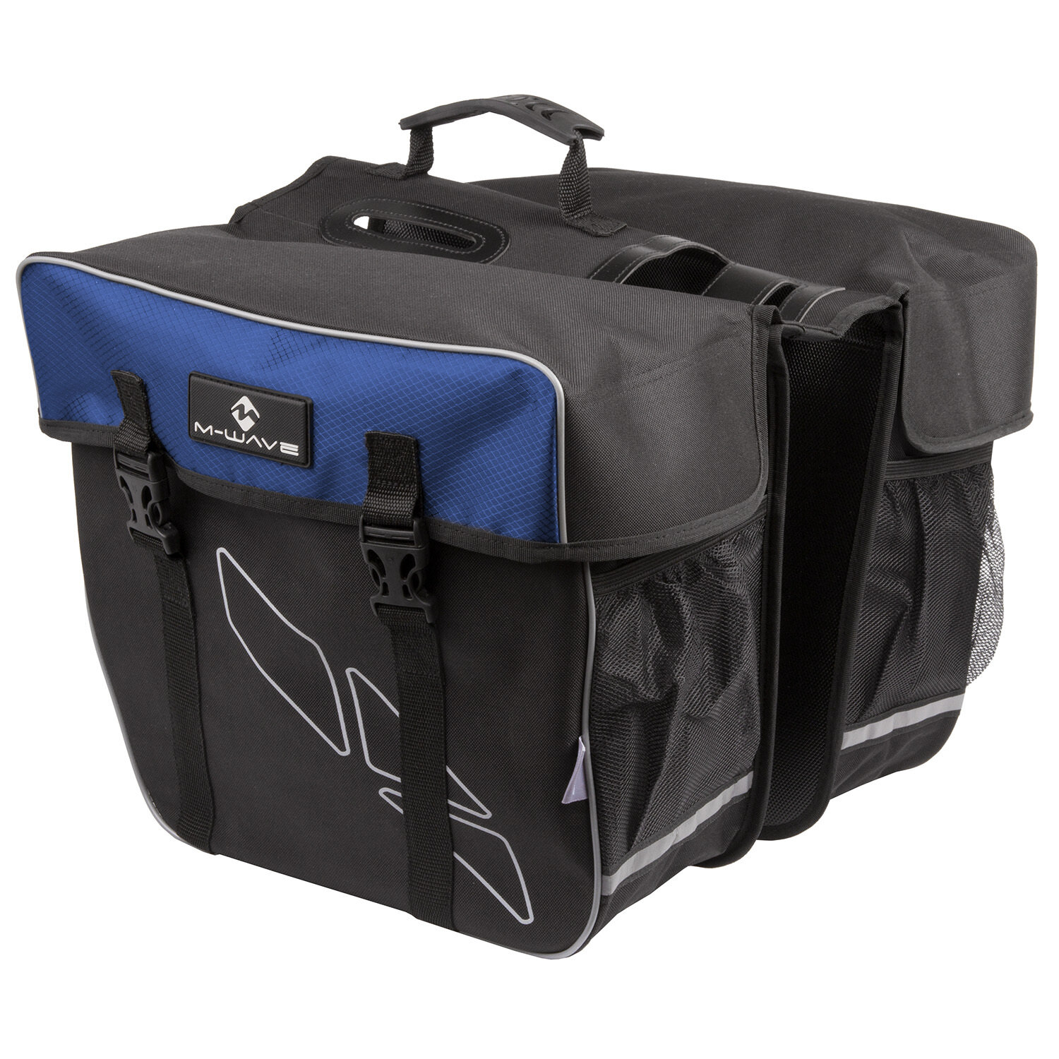 Сумка штаны на багажник велосипеда M-WAVE Amsterdam Double pannier bag 2в1. Объем 30л. Цвет: Черный-синий