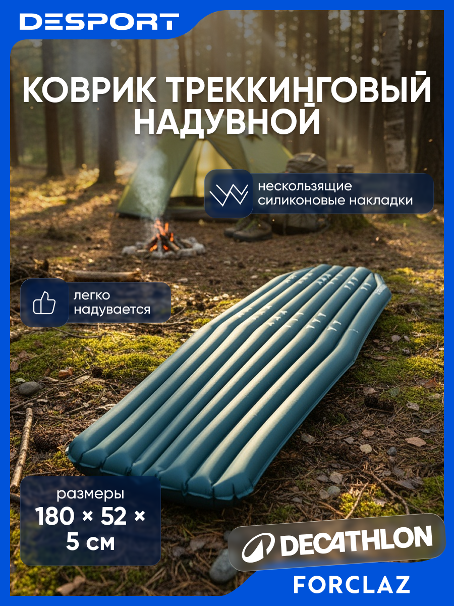 Коврик треккинговый надувной синий Forclaz MT 500 L