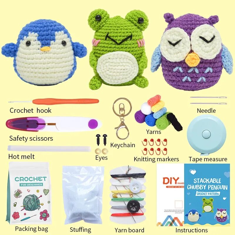 Набор DIY для вязания игрушки крючком, полный комплект для начинающих, материалы для создания милой игрушки, отличный подарок