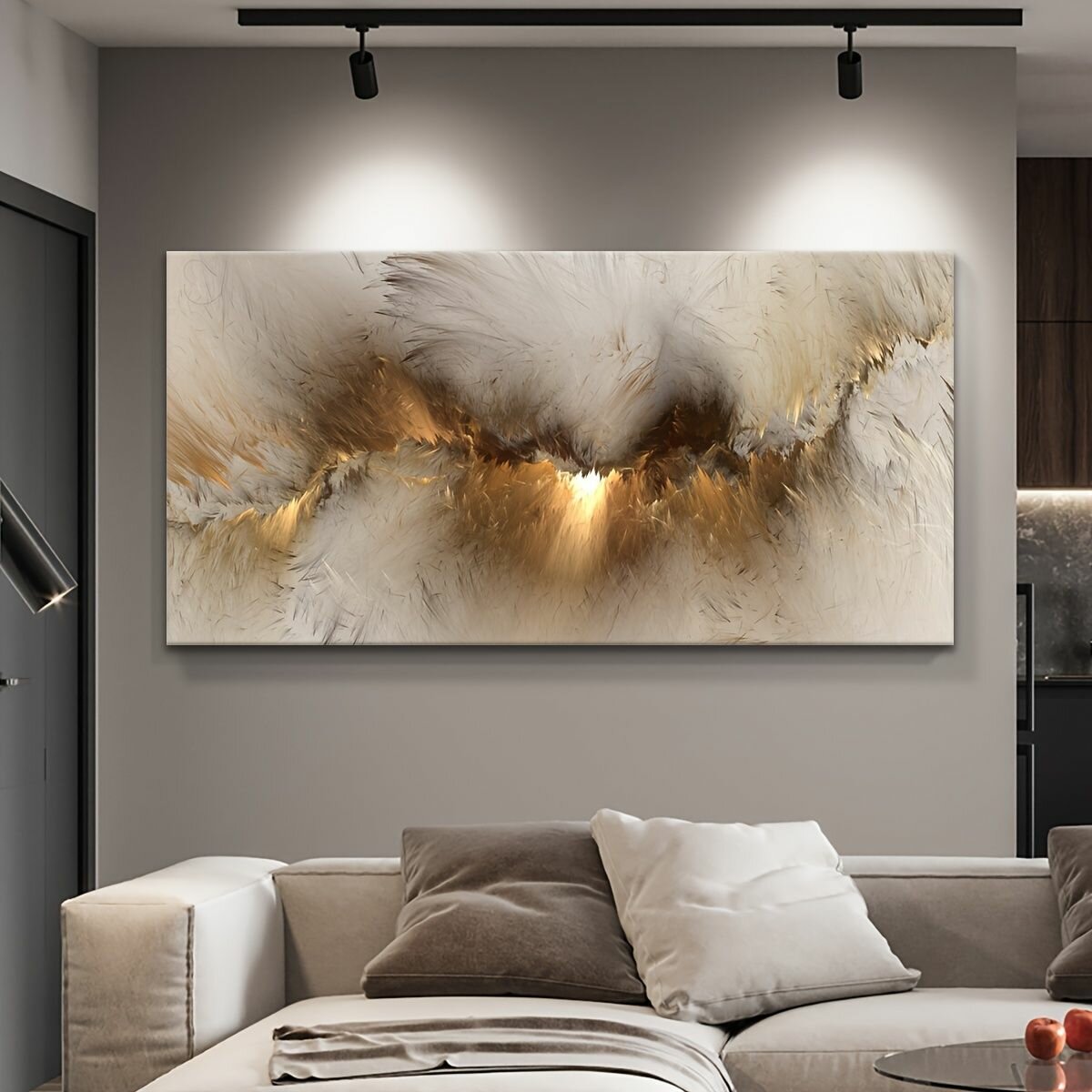 1 картина на холсте "Желтые абстрактные грозовые облака" размером 45x90 см, настенный постер и принт, картина для гостиной, спальни, столовой, офиса (без рамы).