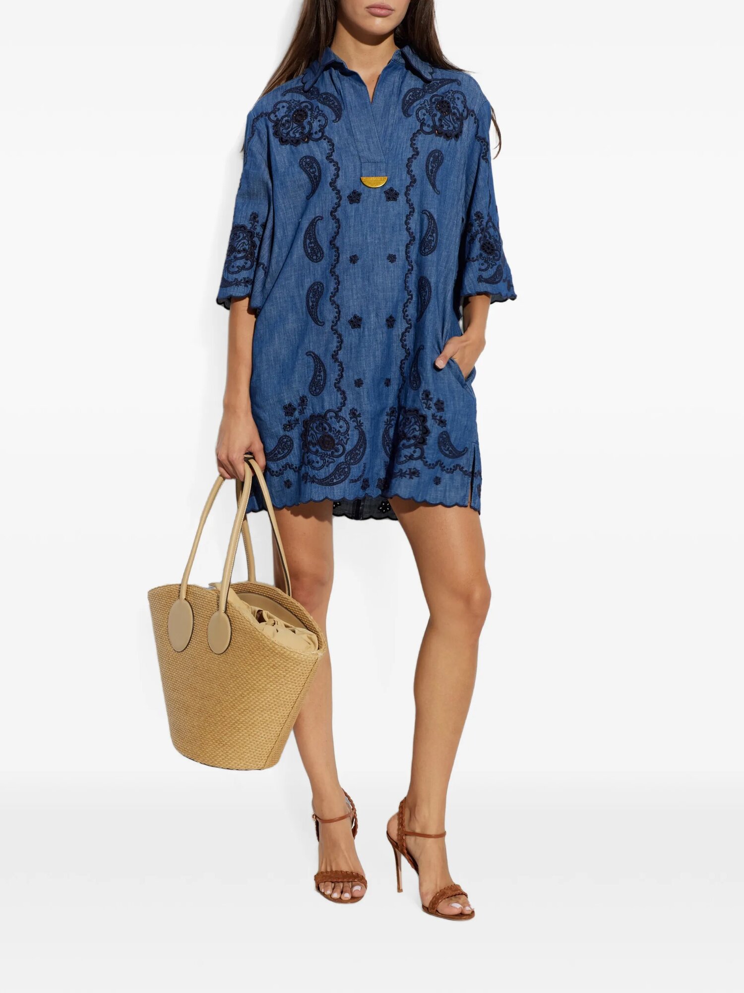 Платье ZIMMERMANN Embroidered denim mini dress, размер 36, синий — фото 1