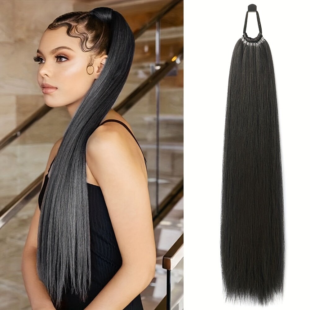 Накладной хвост-коса Yaki Straight из искусственных волос, с резинкой, цвет 1B, длина 24 дюйма