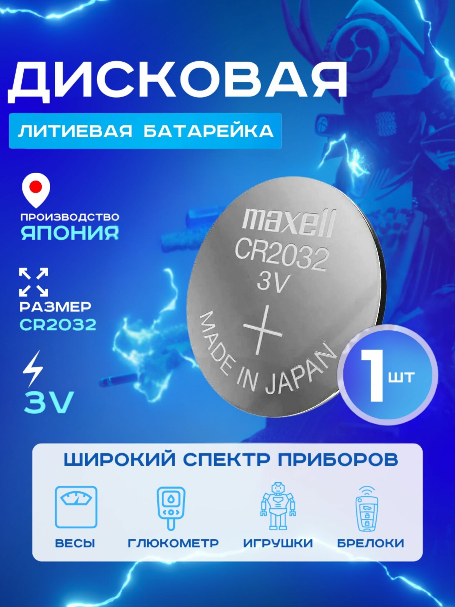 Батарейка Maxell CR2032 Lithium 1шт