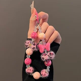 Стильный Брелок Для Телефона С Леопардовым Принтом, Пайетками, Бантом И Помпонами, Ручной Работы, Универсальный Аксессуар