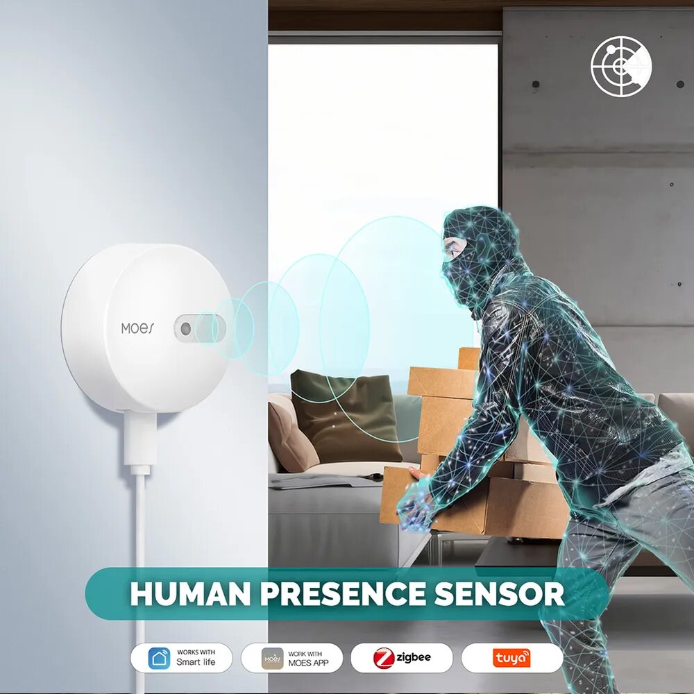 Датчик присутствия человека MOES ZSS-LP-HP02 с микроволновым радаром 24 ГГц, ZigBee