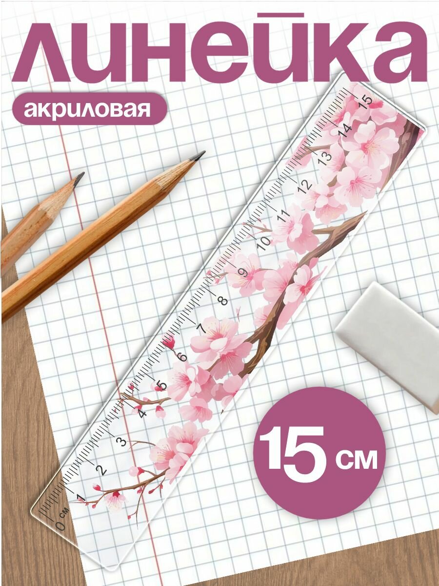 Канцелярия для школы линейка 15 см сакура эстетика