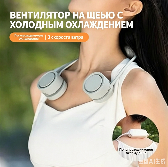 Охлаждающий нагрудный вентилятор с ледяным компрессом， с охлаждением 360 и 3 режимами，Серый портативный вентилятор