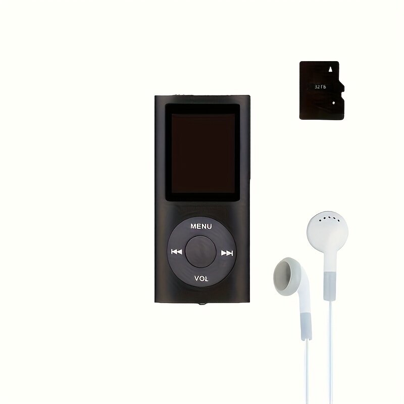 MP3-плеер с проводными наушниками и регулировкой громкости, компактный USB плеер, 32 ГБ, черный