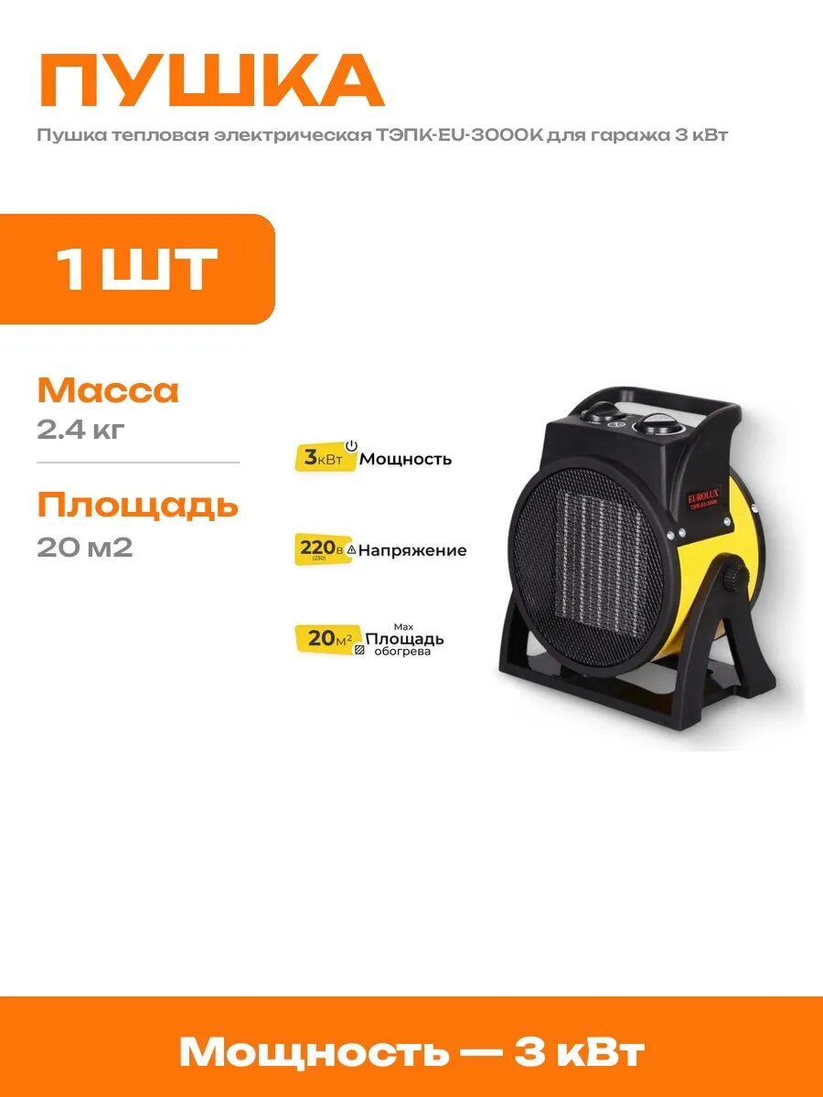 Керамическая тепловая пушка 3 квт с термостатом на 3000 вт