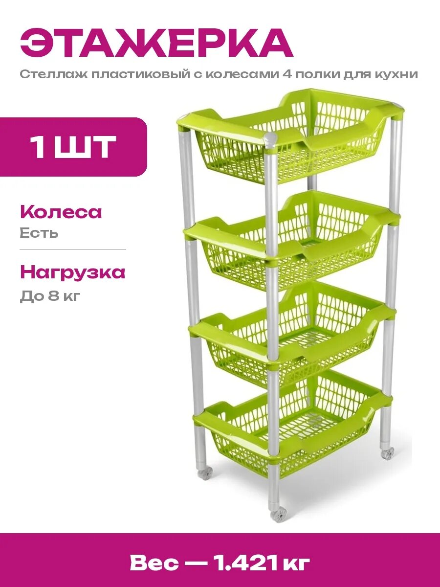 Стеллаж для овощей пластиковый 4 яруса для хранения дома