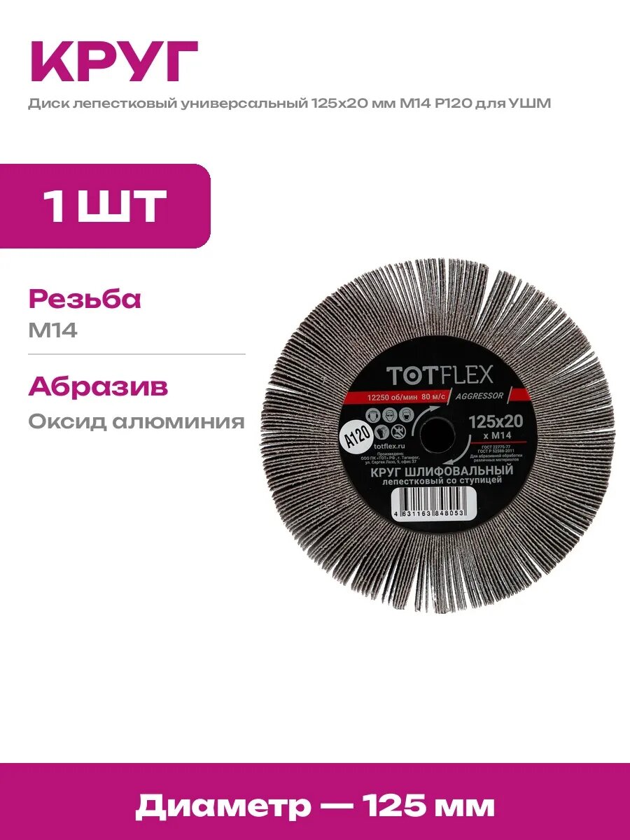 Шлифовальный круг лепестковый радиальный 125х20 мм М14 Р120