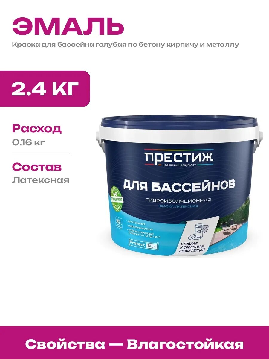 Краска латексная для бассейнов и водных резервуаров голубая