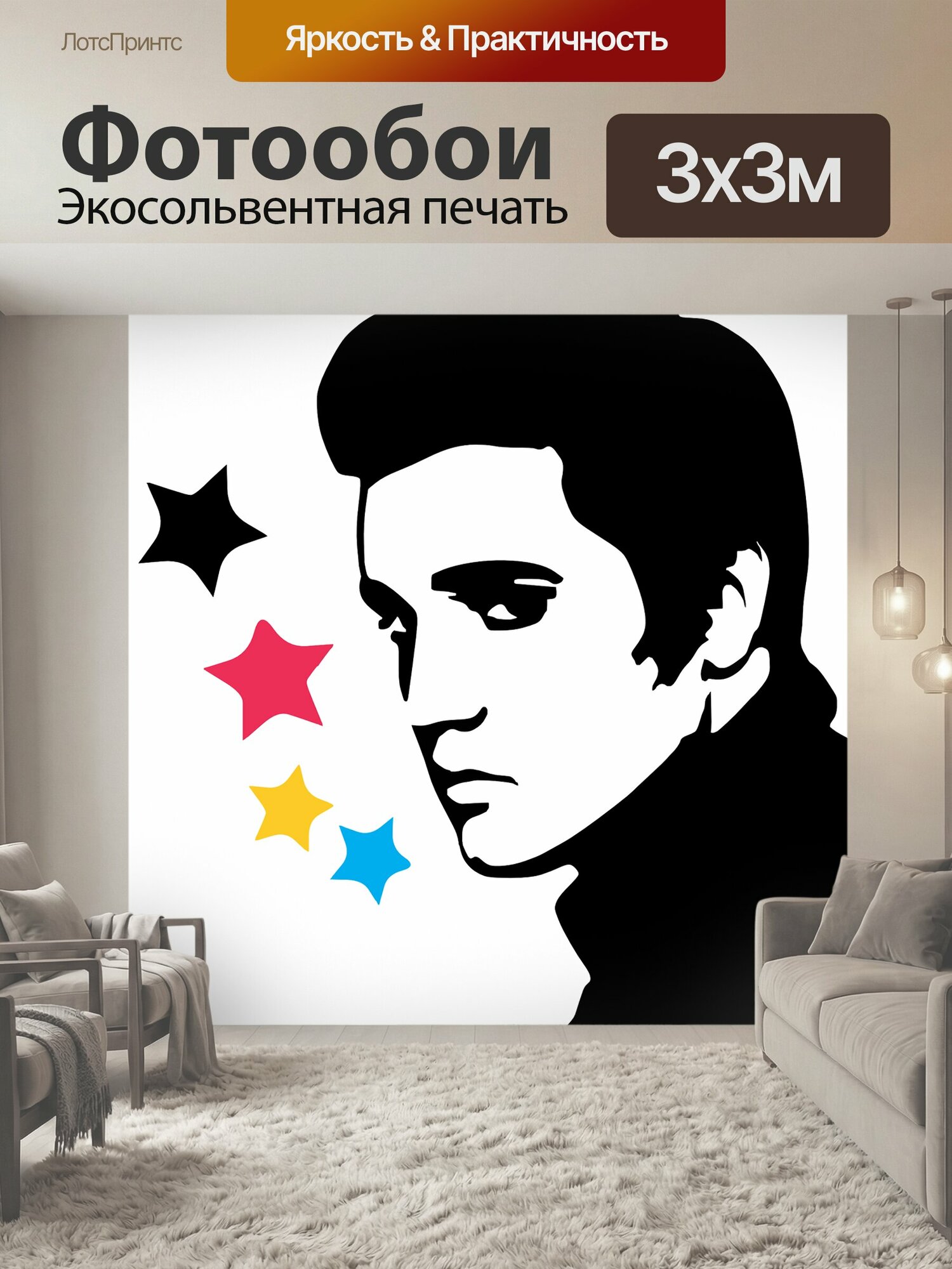 Фотообои "Элвис пресли, молодой, рок-звезда" 300x300 см. экосольвентная печать