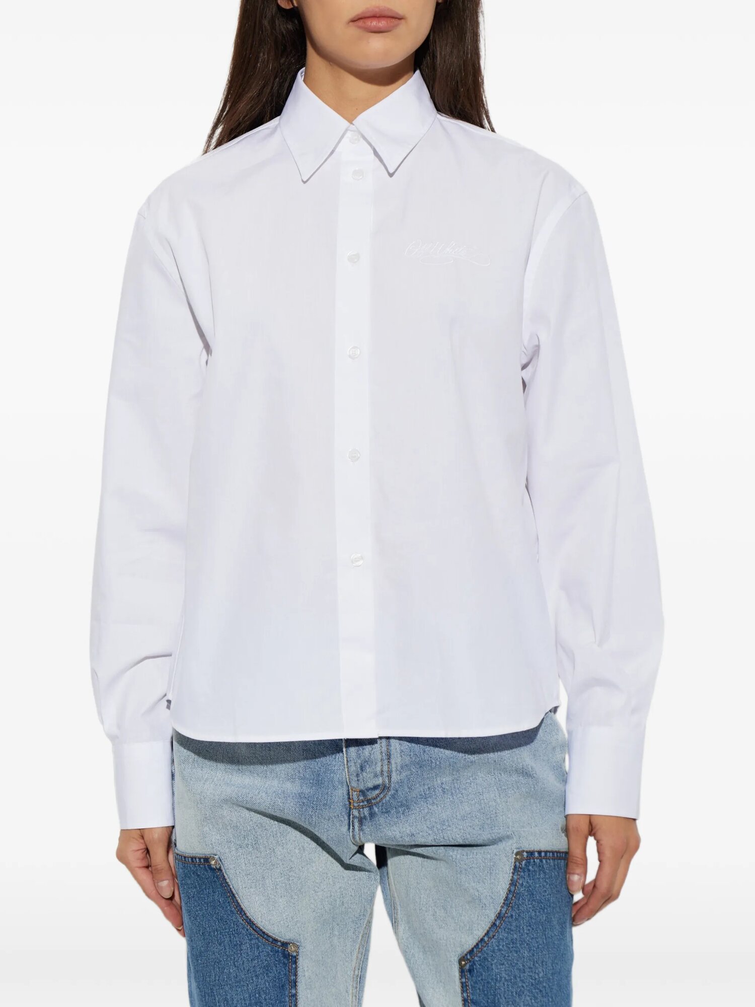 Рубашка Off-White Embroidered-logo shirt, размер 42, бежевый/белый — фото 1