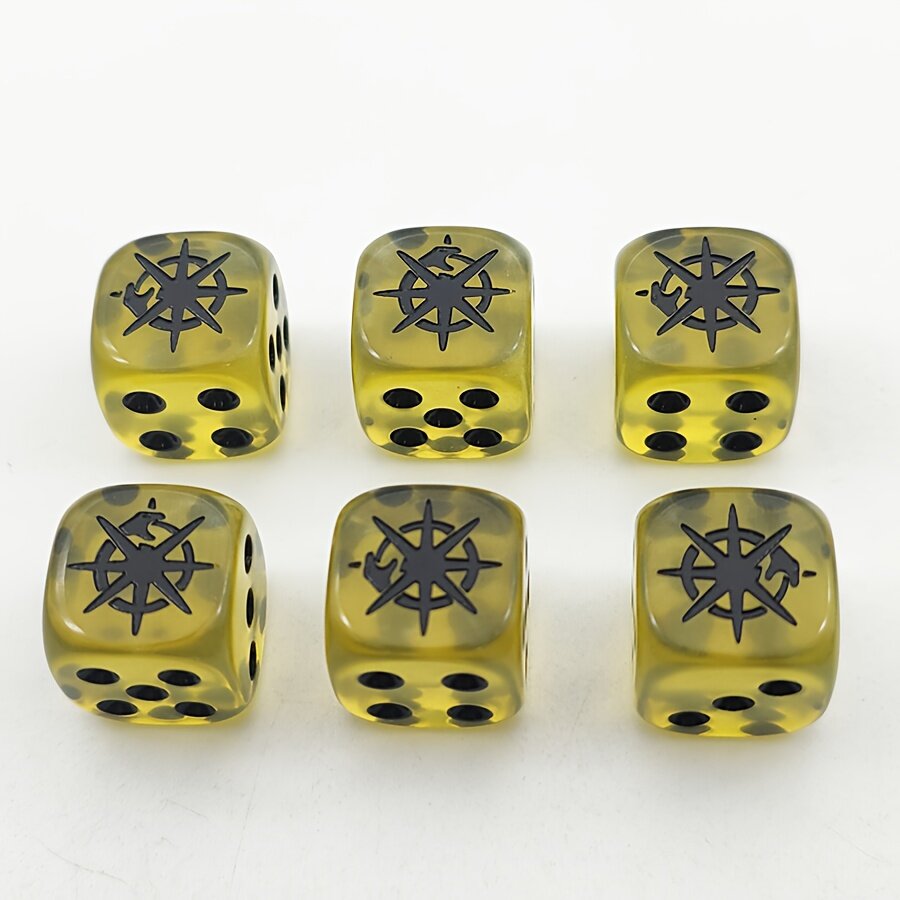 Набор из 6 игральных кубиков D6 из смолы, желтые с черным узором
