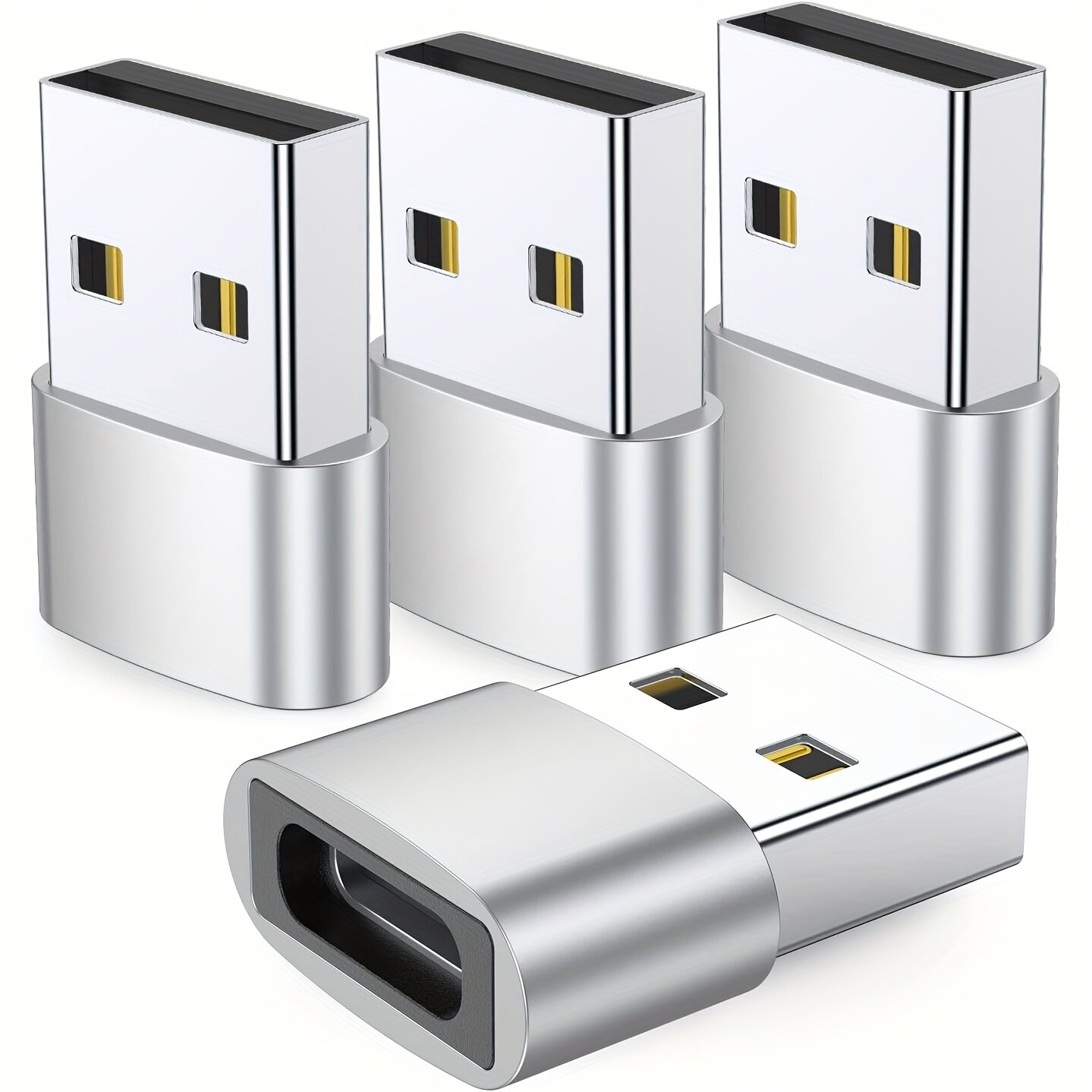 Адаптер USB на USB Type-C, 4 шт, серебристый, быстрая зарядка и передача данных, поддержка OTG, для iPhone 15/14/13/Plus/Pro Max, iPad Pro/Air 4/Mini 6 и других USB-устройств