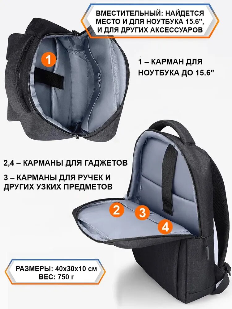 Mark Ryden Рюкзак MR2900JY Elite Black 12 л, 40x30x10 см, мужской, женский, городской, дорожный, для ноутбука — фото 1