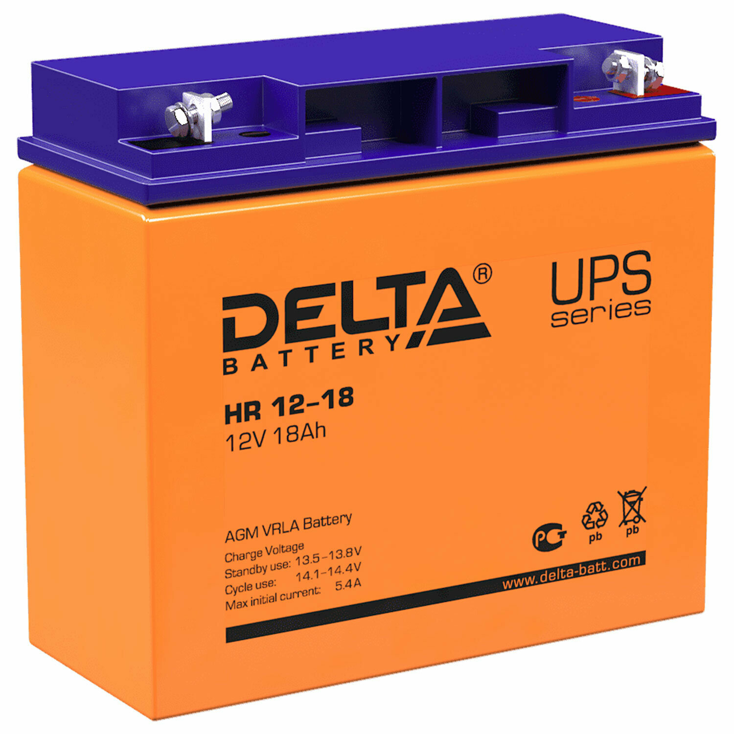 Аккумуляторная батарея DELTA для ИБП любых торговых марок, 12 В, 18 Ач, 181х77х167 мм, HR 12-18