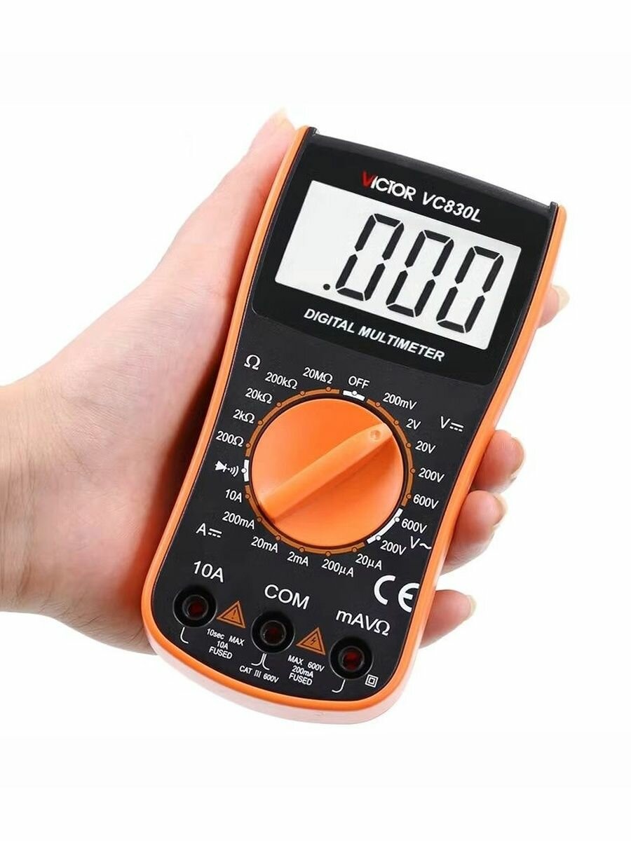 Мультиметр цифровой Victor VC830L, 600В / 10А, прозвонка, тест диодов, 2000 отсчетов, для дома, гаража и ремонта