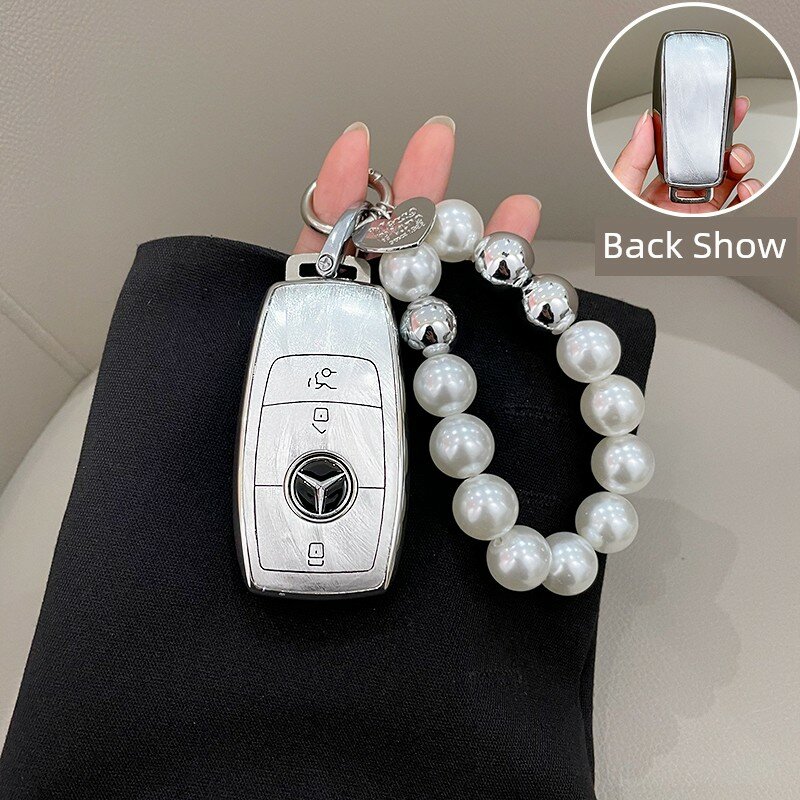 Кейс для ключей Mercedes-Benz для B-класса, сатиновый серебристый с роскошной серебряной бусиной, совместимость с