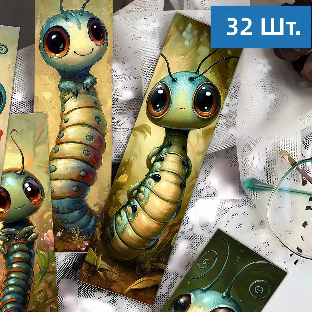 Набор закладок для книг "Насекомые" 32 шт, забавные закладки-гусеницы, подарки для книголюбов, для творчества и коллажей, идеально для библиотек и учителей