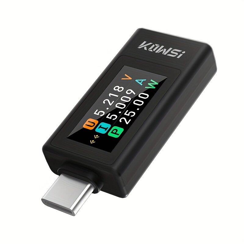 Многофункциональный USB Type-C монитор тока и напряжения KWS-502.46gal, 0.96-дюймовый TFT цветной дисплей, 4-30В 0-8А (макс. 12А), с сохранением данных при отключении питания, для ноутбуков и телефонов, черный