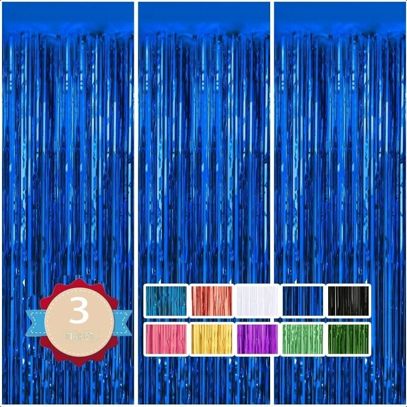 3 шт. металлизированная фольга с бахромой фон 3.3 x 9.9 фута, синий, для женских вечеринок, дня рождения, Хэллоуина и Рождества