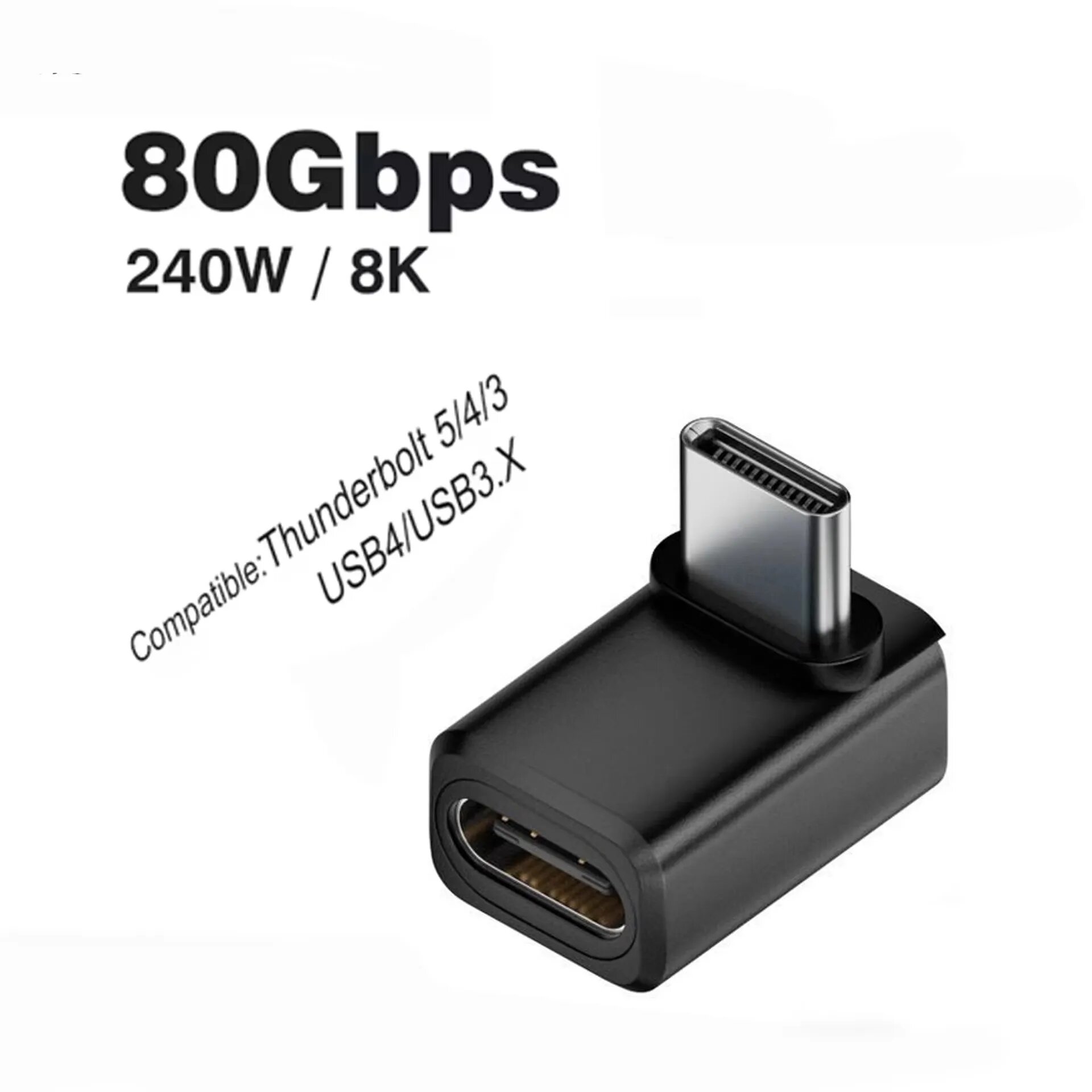 USB4 V2 угловой адаптер Type-C 80 Гбит/с для MacBook Air Черный, 240W80G-C