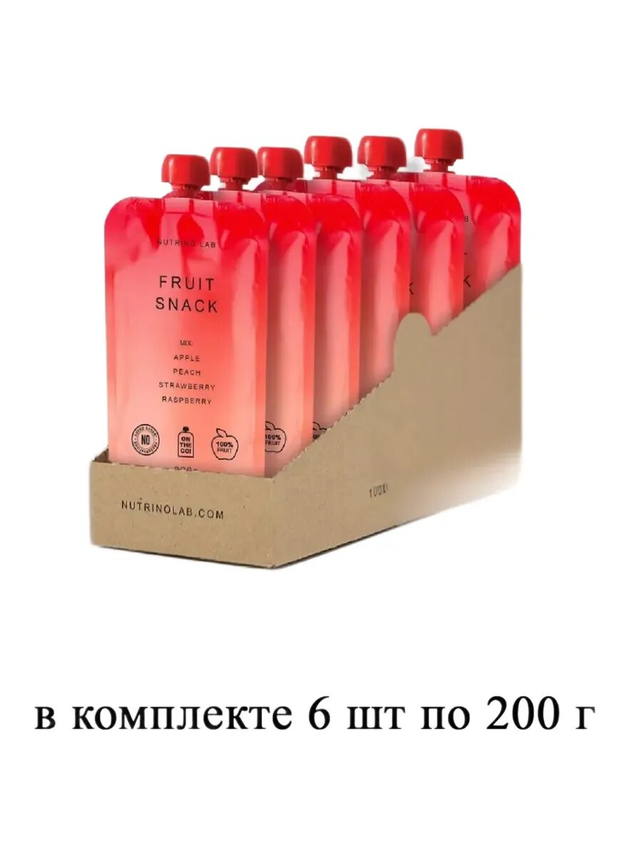 Nutrino Lab Пюре фруктовое яблоко персик клубника малина, 6 шт по 200