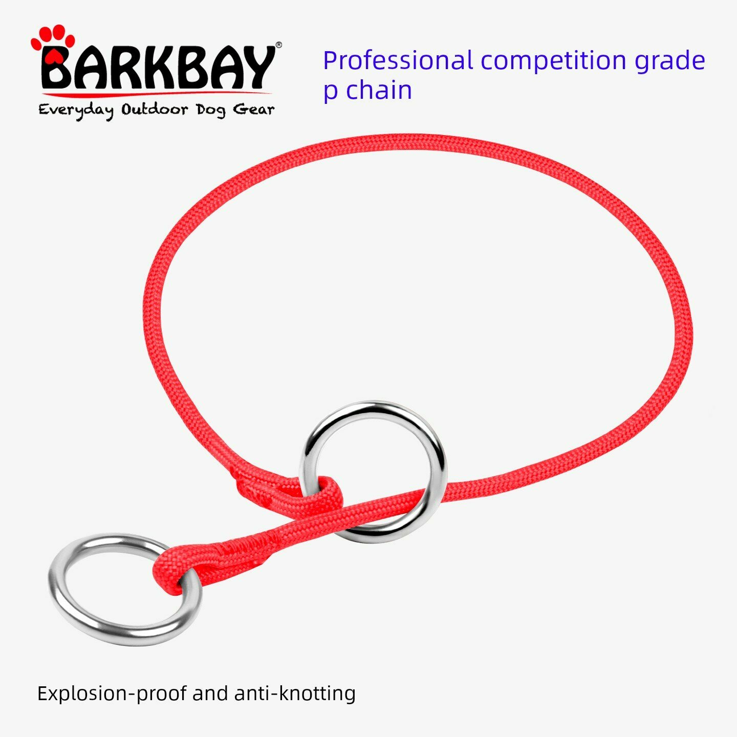 Barkbay Красный ошейник с одинарной цепью 80 см длины, подходит для шеи 70-75 см, для собак 59-70 кг