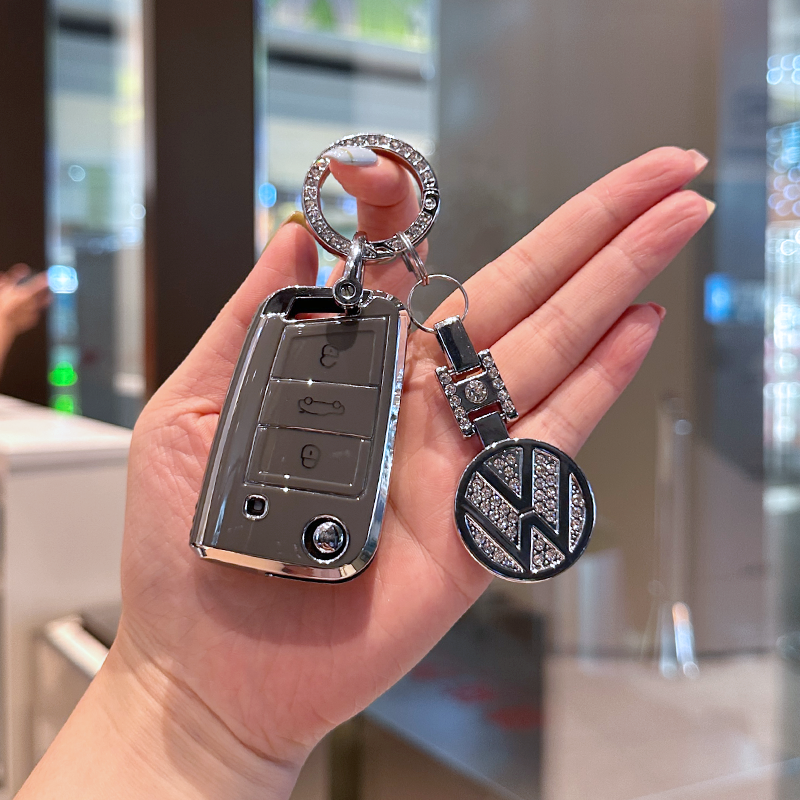 Серый чехол для ключа с брелоком-эмблемой для Volkswagen Taigo, элегантный чехол с логотипом