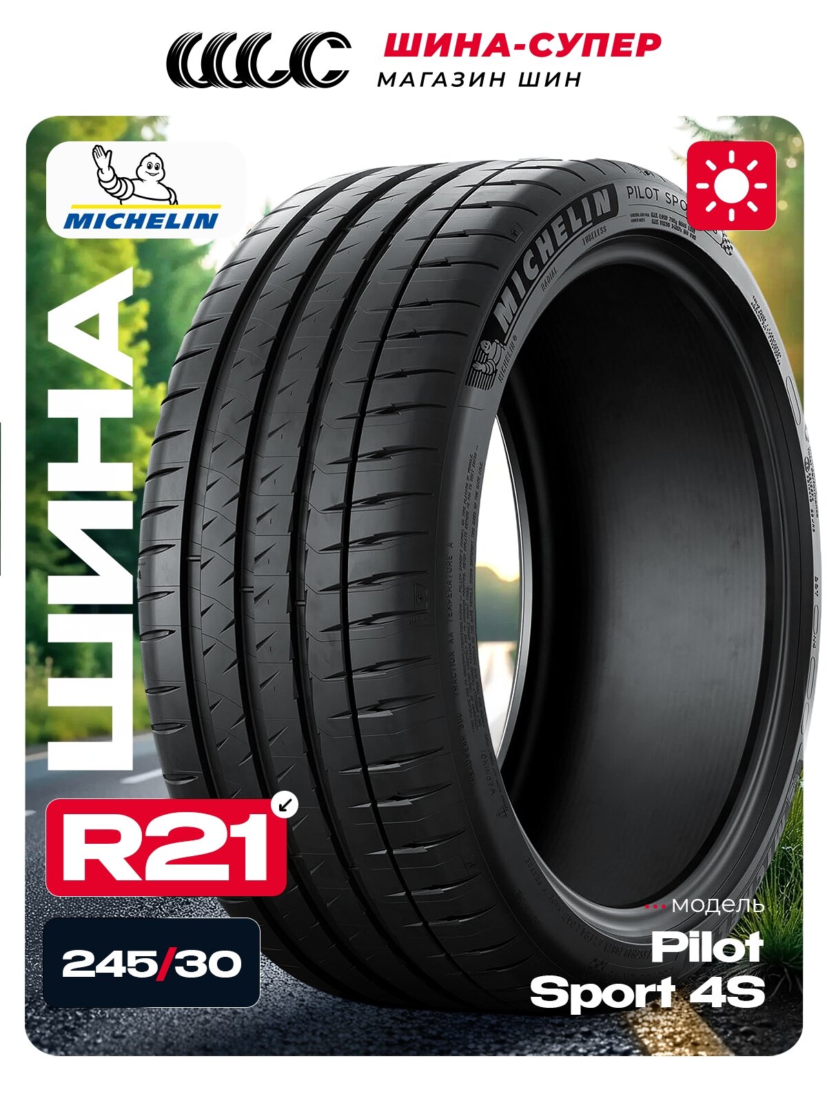Летние шины Michelin Pilot Sport 4S 245/30 R21 91Y, для легковых автомобилей