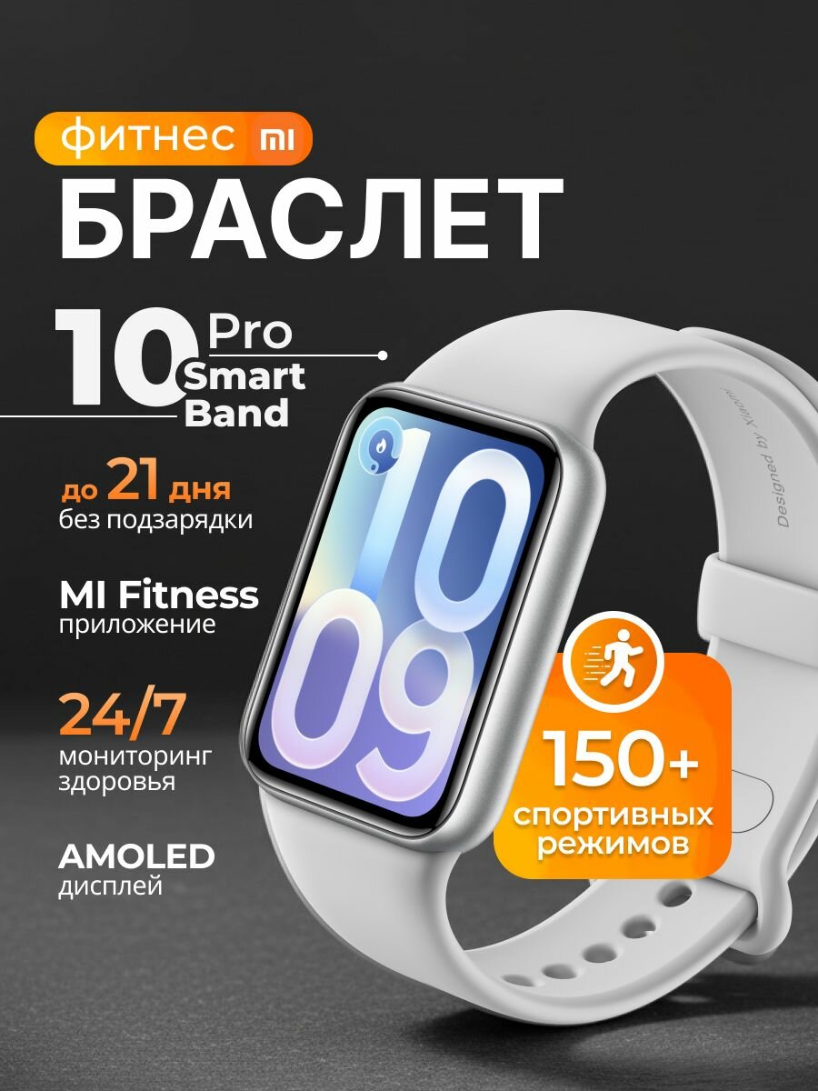 Фитнес-браслет Xiaomi Smart Band 10 Pro глобальная версия BHR08WBGL Glacier Silver