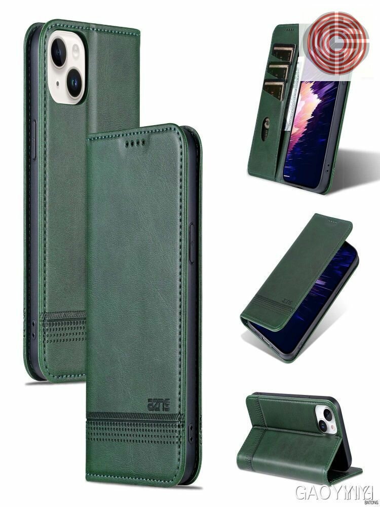 AZNS Чехол книжка для Apple iPhone 15 (Эпл Айфон 15 ) мягкое прикосновение мульти-подставкой и визитницей