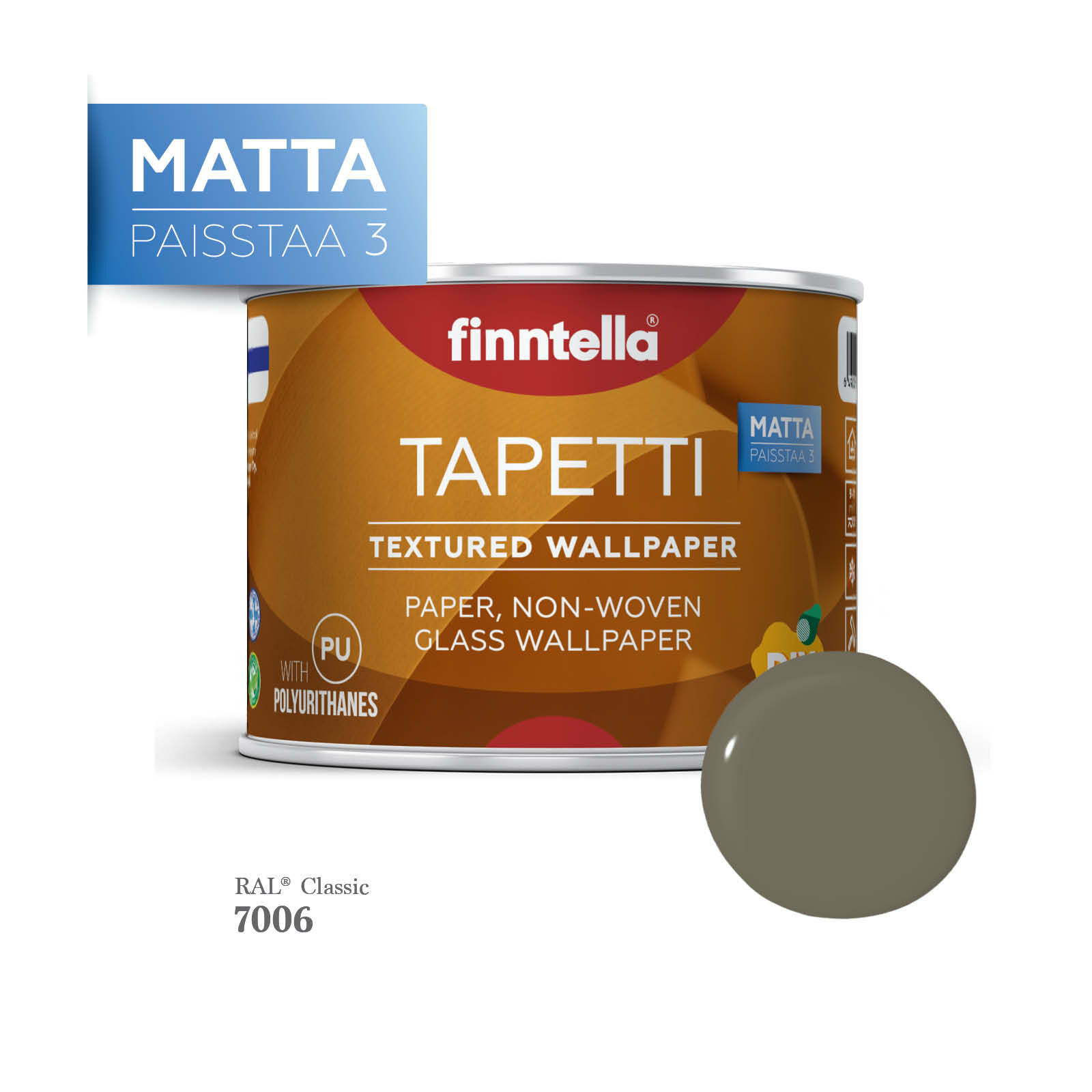 Матовая краска для обоев под окраску TAPETTI Matta FINNTELLA, Цвет RAL 7006 Бежево-серый (Beige grey), 0,45л