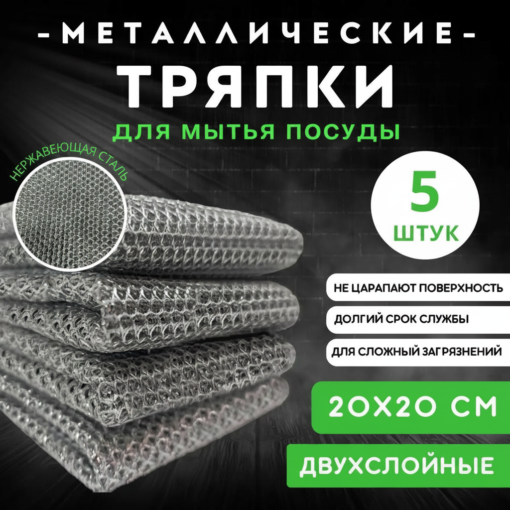 Двухслойная узелковая металлическая мочалка для посуды 5 штук набор для чистки кухонной утвари