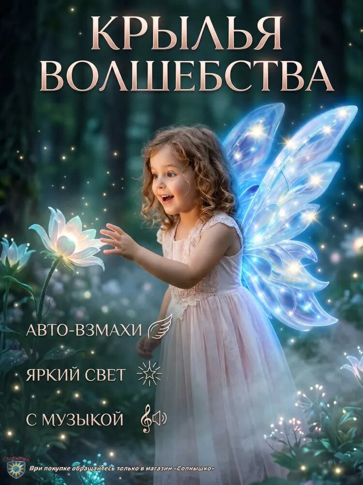 Карнавальный аксессуар Волшебные крылья бабочки для девочки, голубой, пластик, 90 см