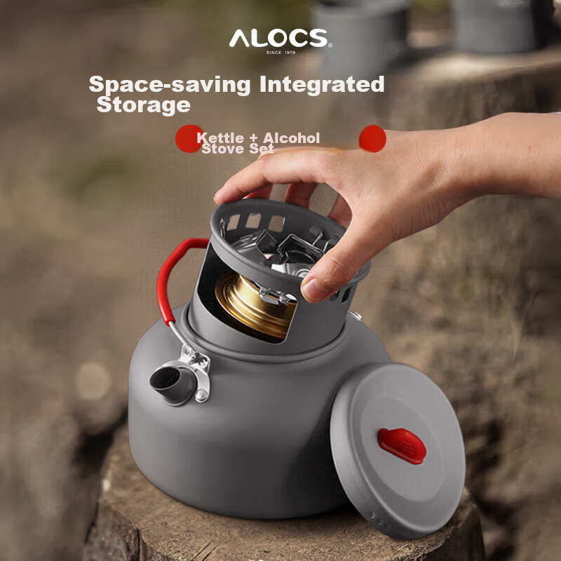 ALOCS Outdoor Camping Stove Set, Portable Alcohol Stove, Kettle, Household Outdoor Camping Kettle, 1.4 Liters
