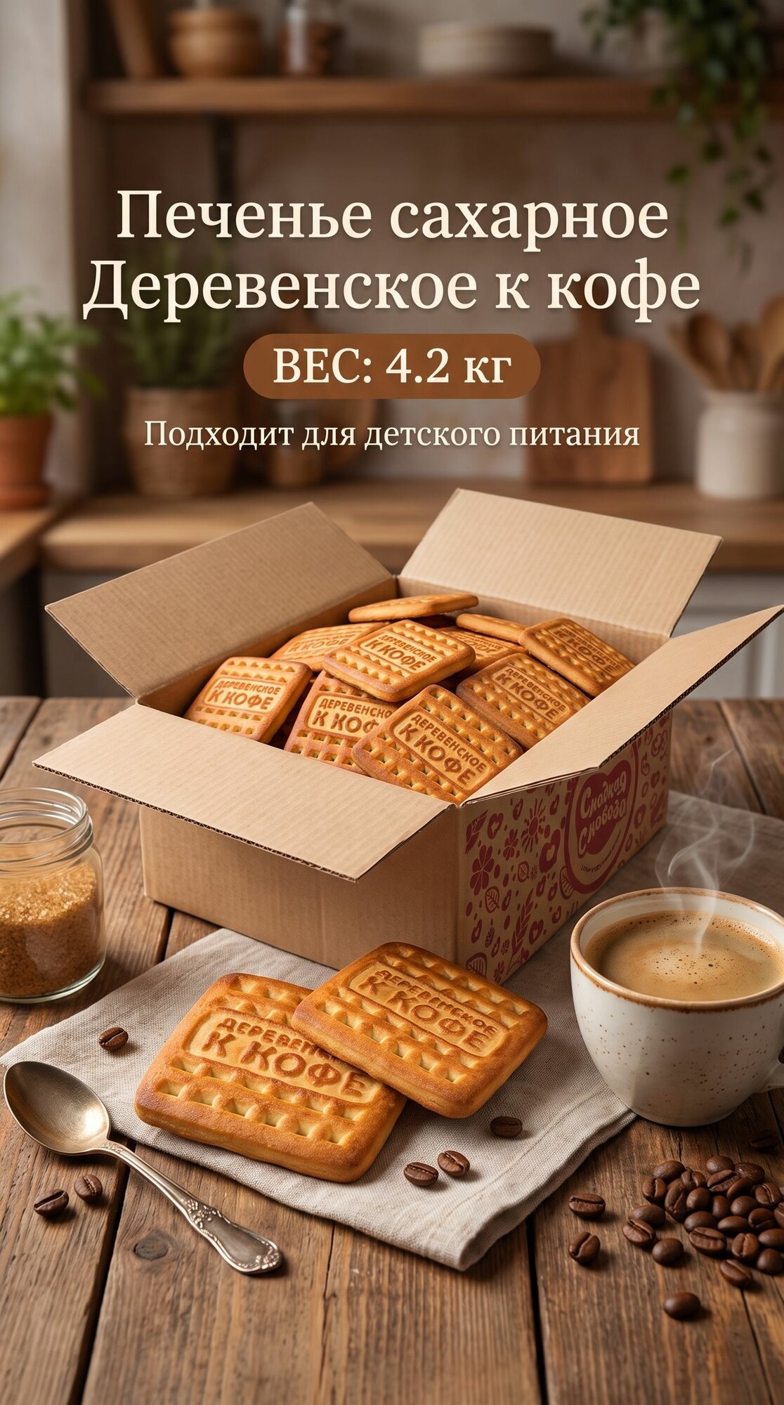 Печенье сахарное Деревенское к кофе, 4.2 кг