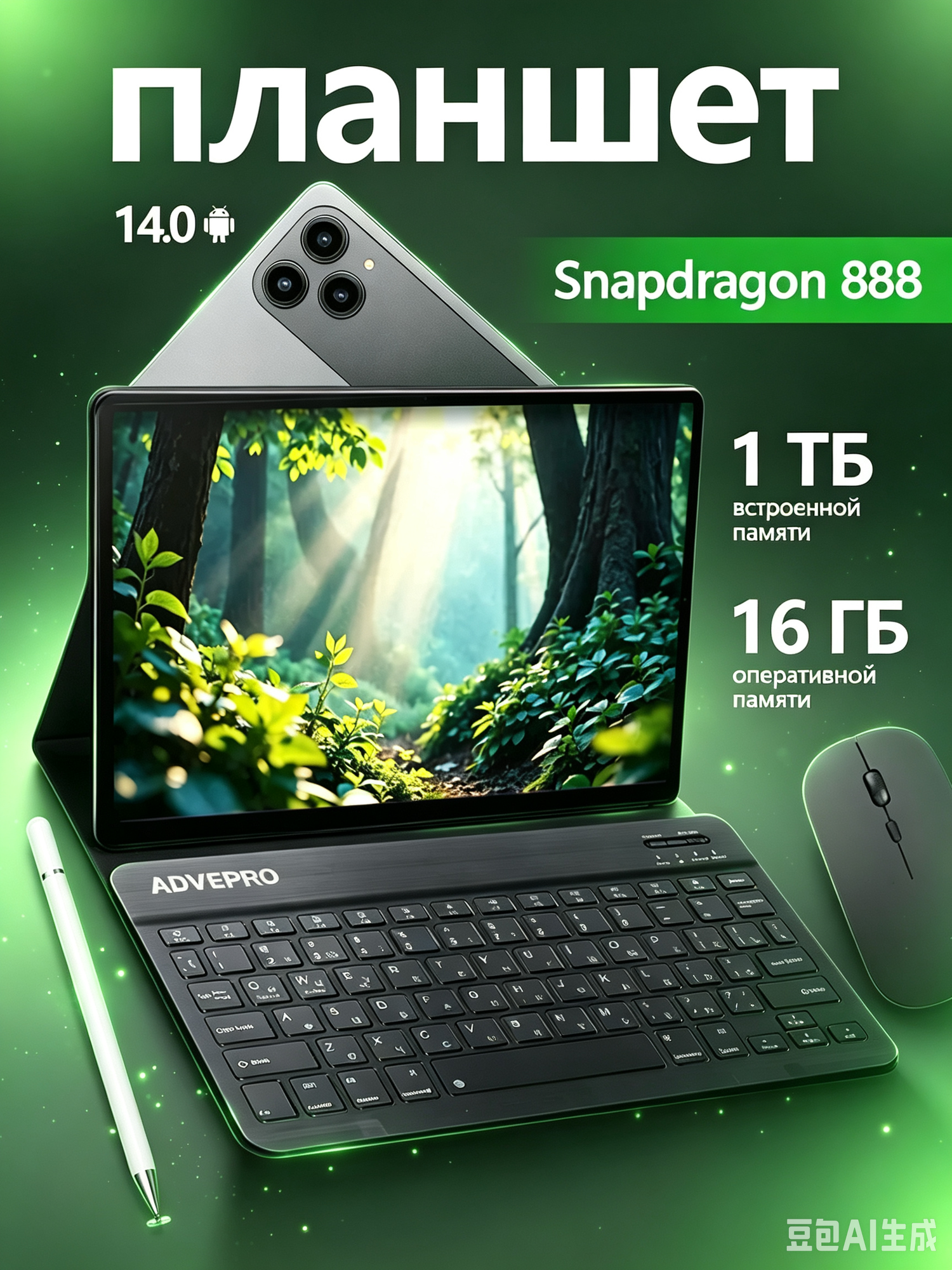 Планшет ADVEPRO "Pad17 Pro Max", 11,6", 16ГБ, 1ТБ, Wi-F + Cellular, экран Full HD, Android 15