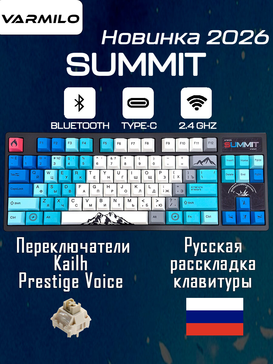 Клавиатура Varmilo VA80 Summit Kailh Prestige Voice Русская раскладка белый/серый/голубой Type-C/Bluetooth/Радиоканал