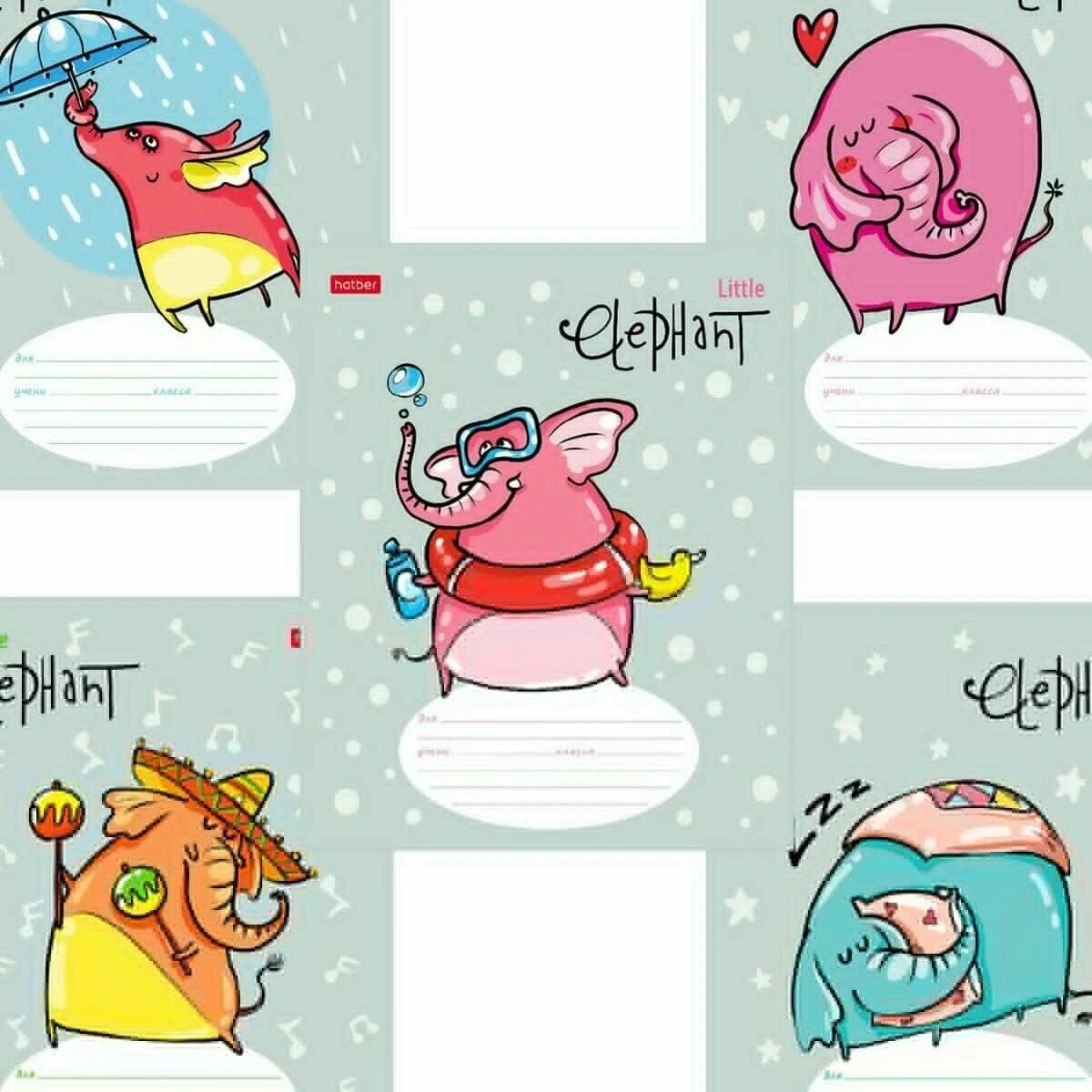 Тетрадь (5 штук) 12 листов линия, обложка плотный картон, Маленький слон, Little Elephant
