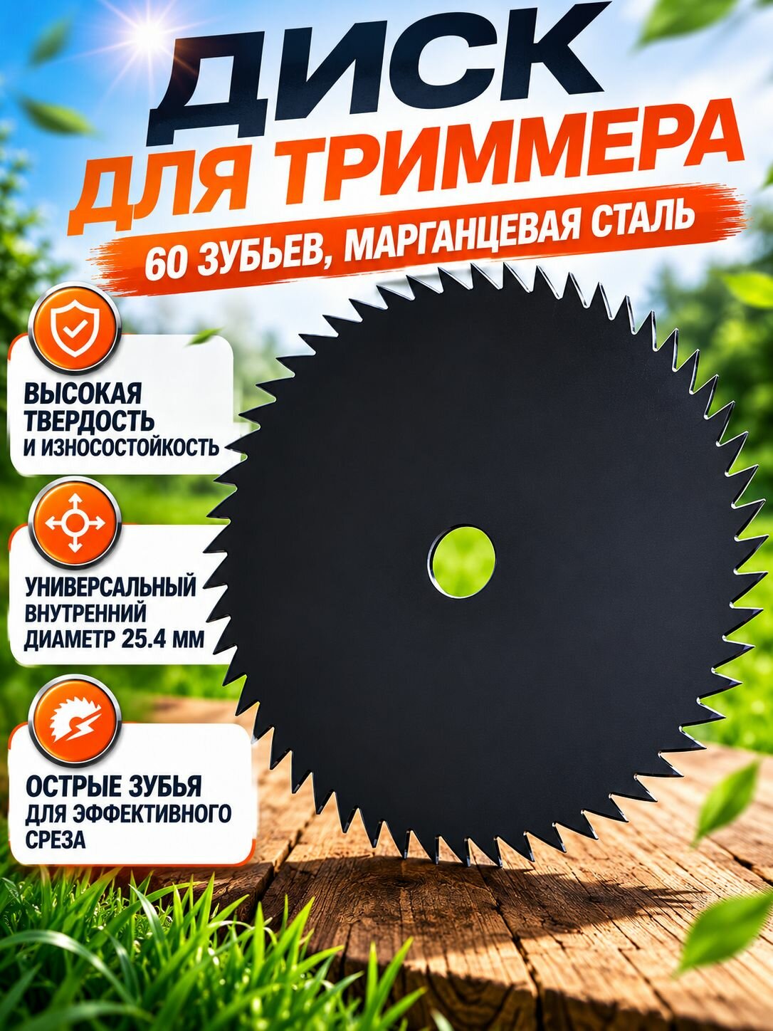 Диск для триммера 60T из марганцевой стали, без отверстий, универсальный для кошения травы режущий диск стальной нож