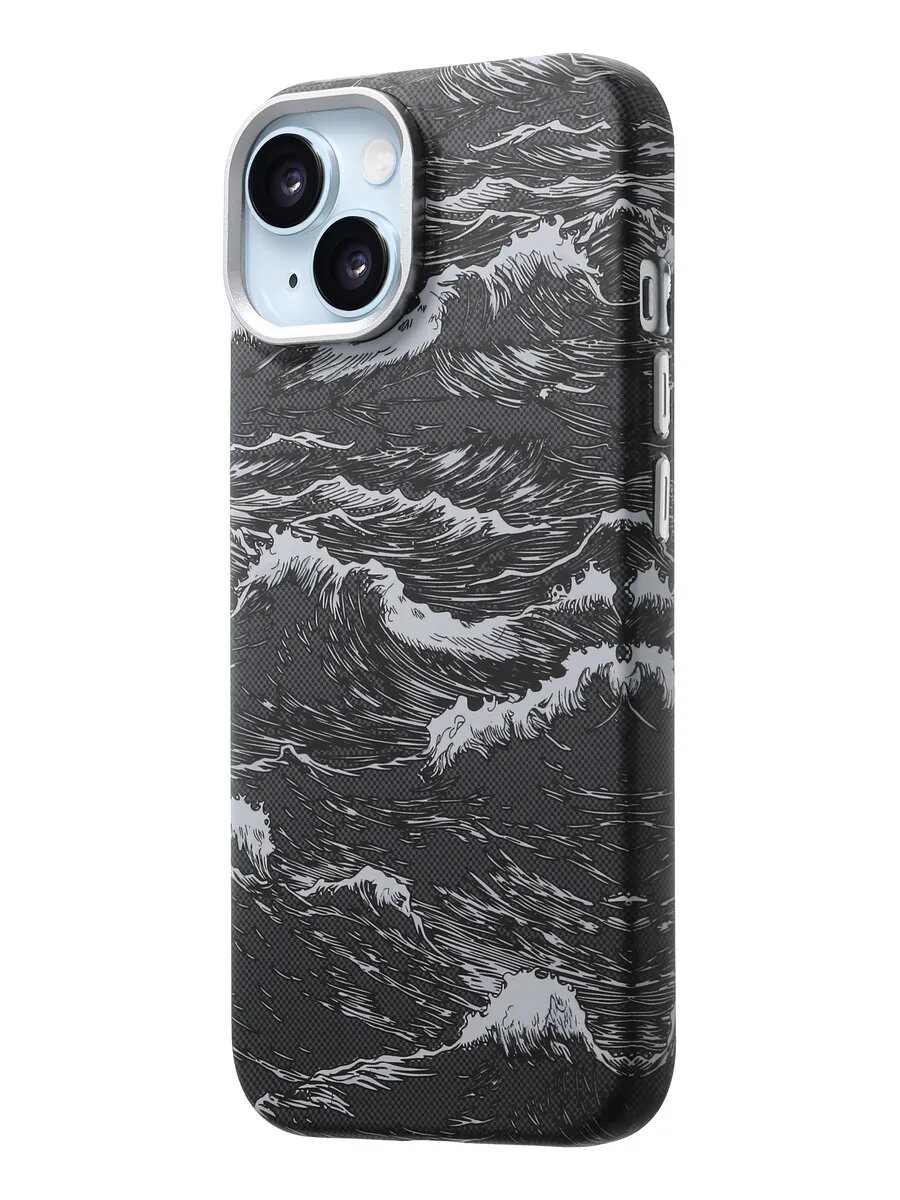 Чехол О'кейси, карбоновый, для iPhone 15, MagSafe, защита камеры, чёрный — фото 1