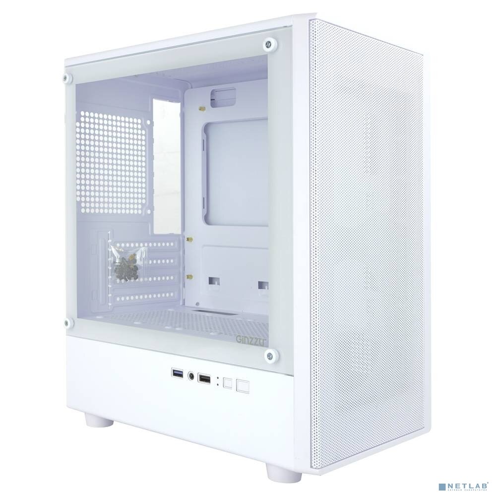 Корпус Ginzzu CL411 mATX передняя панель Сетка белый