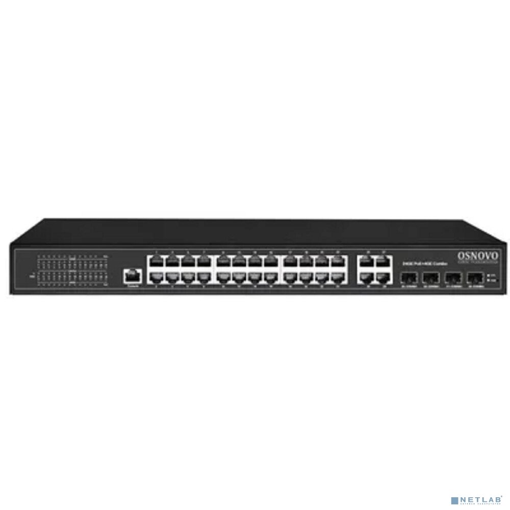 Коммутатор/ OSNOVO Управляемый L2 PoE коммутатор Gigabit Ethernet на 24 RJ45 PoE + 4 x GE Combo Uplink, до 30W на порт, суммарно до 400W (SW-8244/L(400W))
