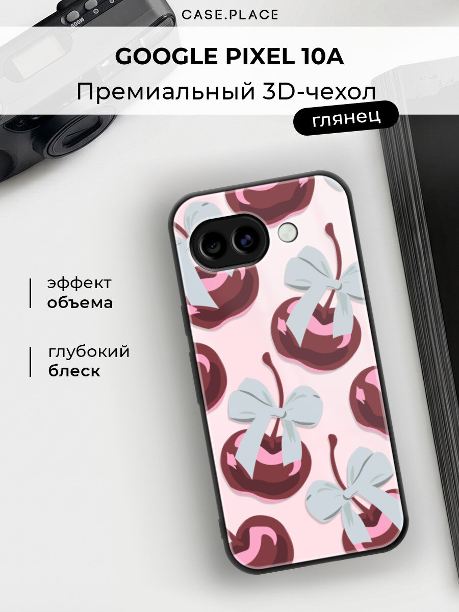 Чехол на Google Pixel 10A / Гугл Пиксель 10А c принтом "Вишни с бантами 2"