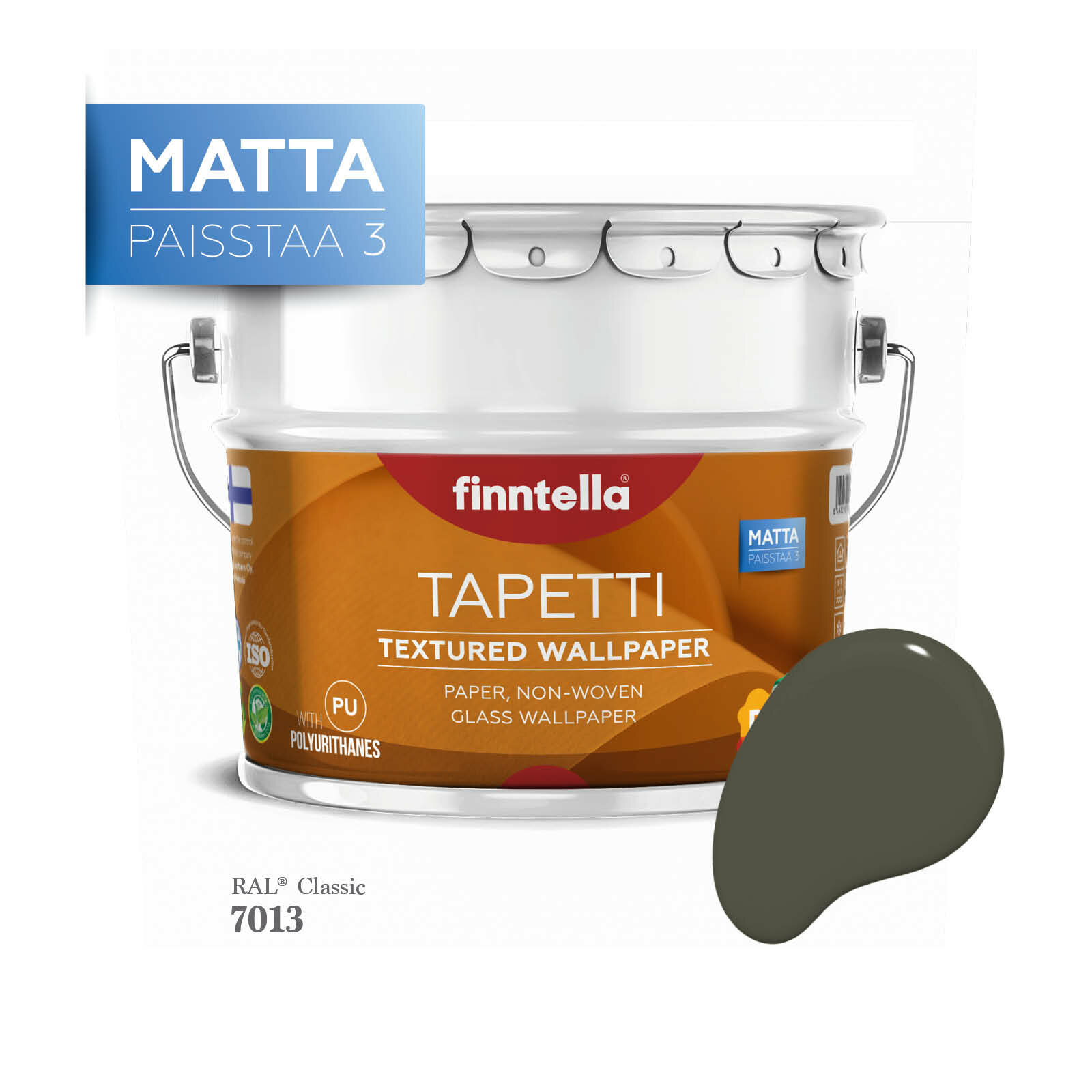 Матовая краска для обоев под окраску TAPETTI Matta FINNTELLA, Цвет RAL 7013 Коричнево-серый (Brown grey), 9л