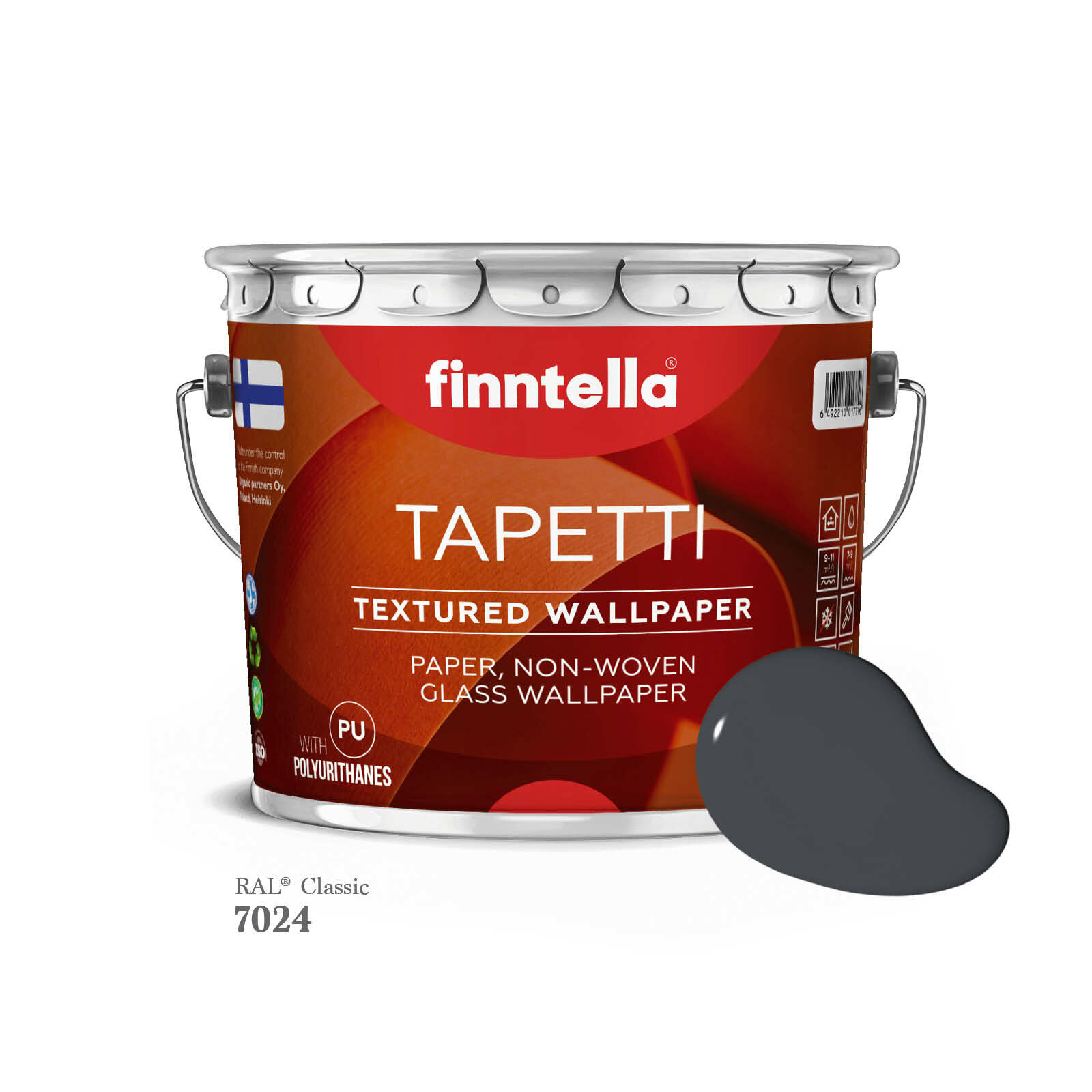 Шелковисто-матовая краска для обоев под окраску TAPETTI SILKKI Matta FINNTELLA, Цвет RAL 7024 Графитовый серый (Graphite grey), 2,7л